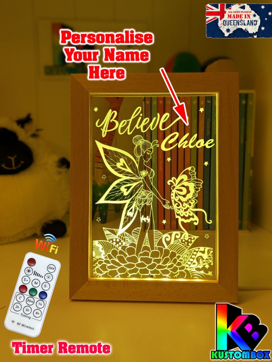 Fairy & Butterfly Believe Personalised 3D LED Night Light — Kustombox