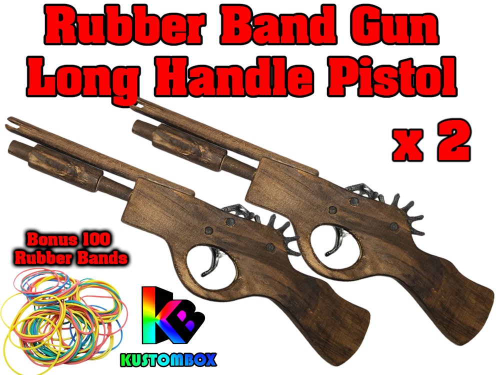 Long Handled Pistol Gun Rubber Band Timber Launcher Wood x 2 — Kustombox