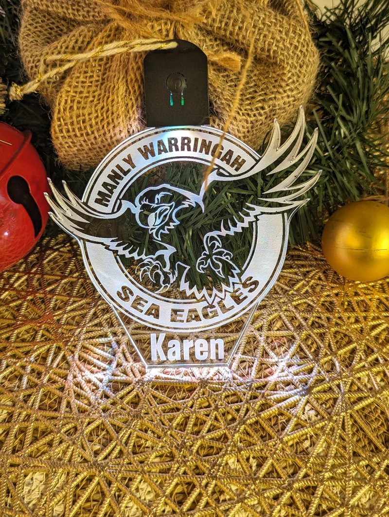 Manly Sea-Eagles Personalised Christmas Bauble 3D Light Decoration — Kustombox