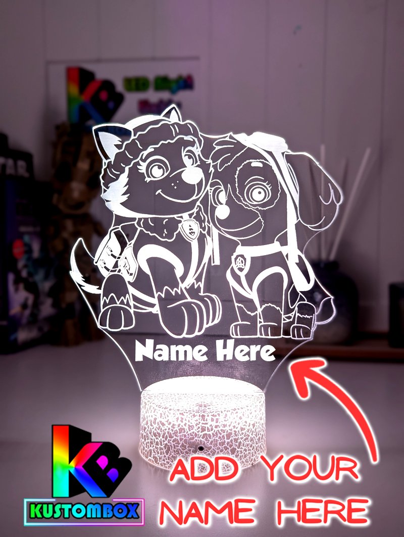 Paw Patrol Skye & Everest Personalised Name 3D LED Night Light Lamp ...