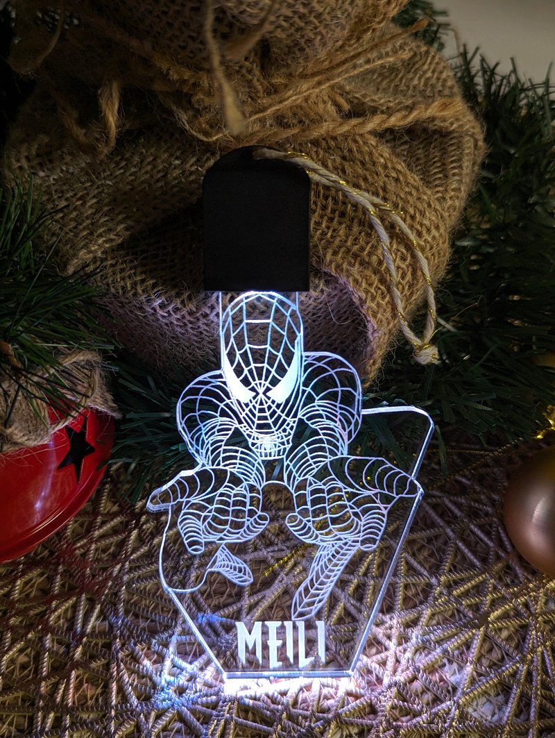 Personalised Spider Man Christmas Tree Bauble 3D LED Light Decoration ...