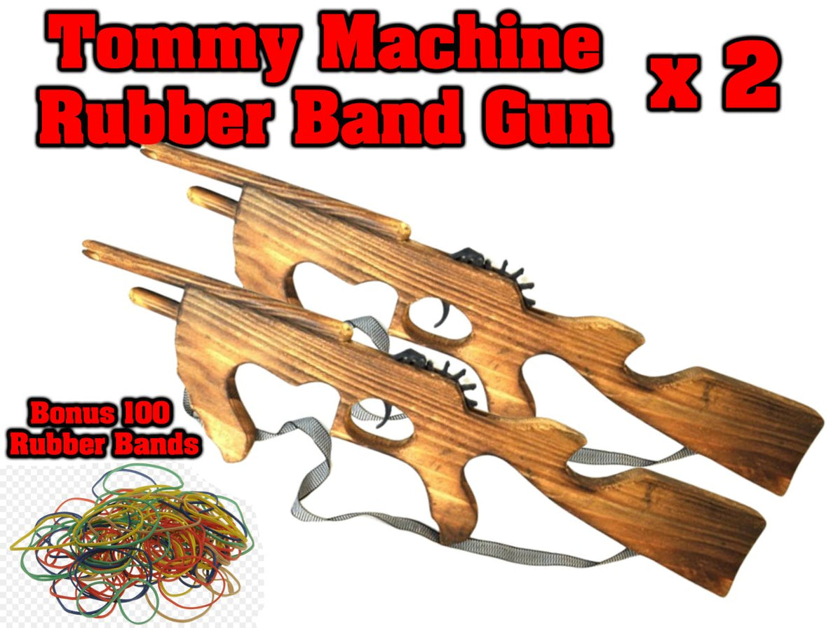 Rubber Band Tommy Machine Gun Timber Gun Launcher Wooden Toy — Kustombox