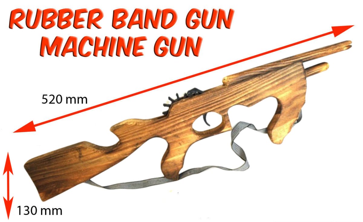 Rubber Band Tommy Machine Gun Timber Gun Launcher Wooden Toy — Kustombox