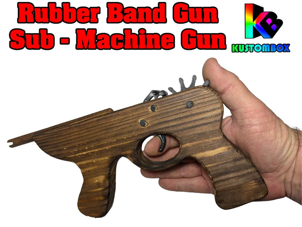 Sub-Machine Gun Rubber Band Timber Launcher Wood x 2 — Kustombox