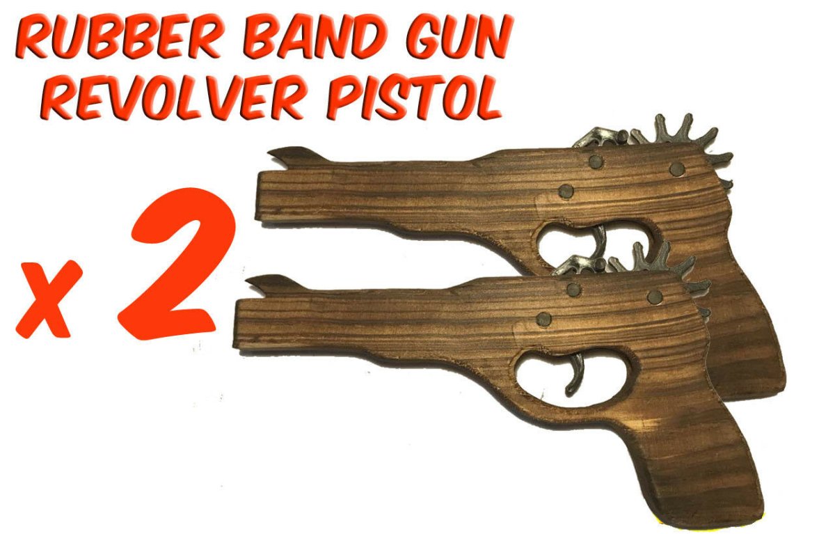 Rubber Band Timber Revolver Pistol Gun Launcher Wooden x 2 — Kustombox