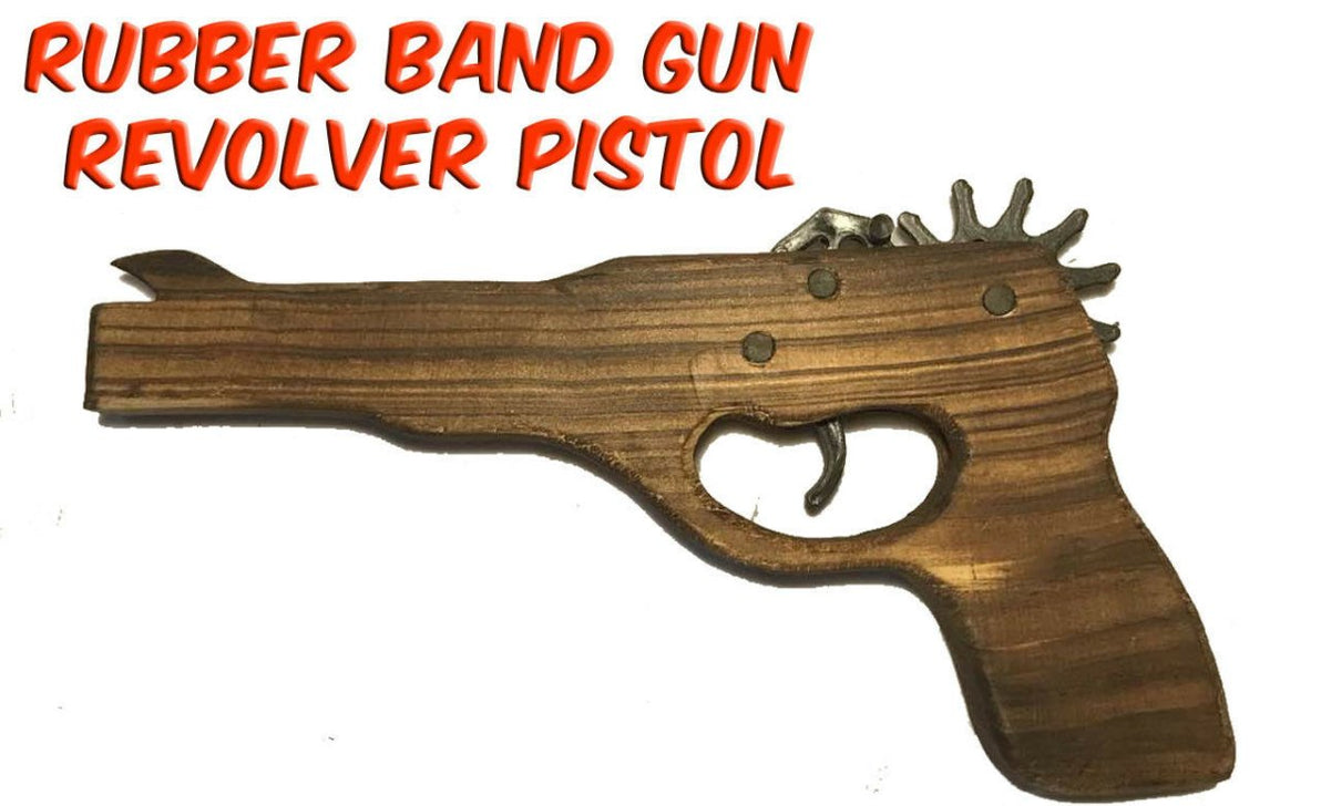 Rubber Band Timber Revolver Pistol Gun Launcher Wooden x 2 — Kustombox