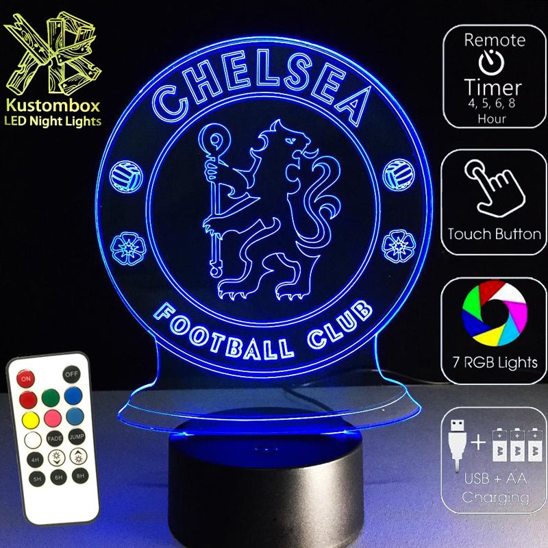 CHELSEA Football Soccer Club 3D LED Night Light Lamp — Kustombox