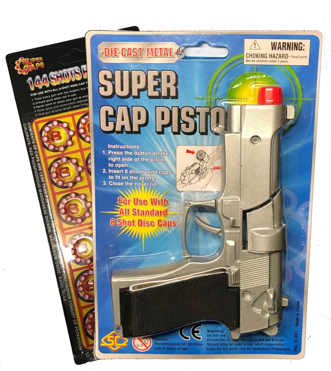 Die Cast Metal Revolver Cap Gun & 8 Ring Caps Toy Gun — Kustombox