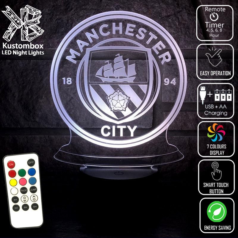 MANCHESTER CITY Football Soccer Club 3D LED Night Light Lamp — Kustombox