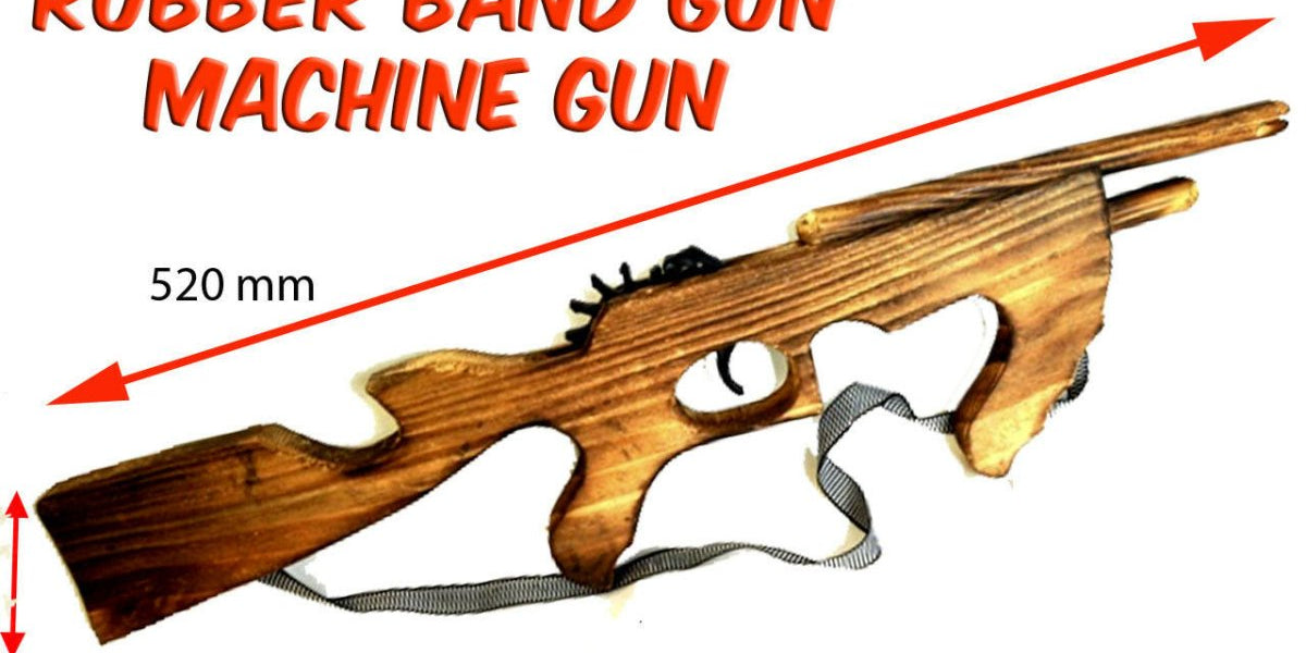 Rubber Band Tommy Machine Gun Timber Gun Launcher Wooden Toy — Kustombox