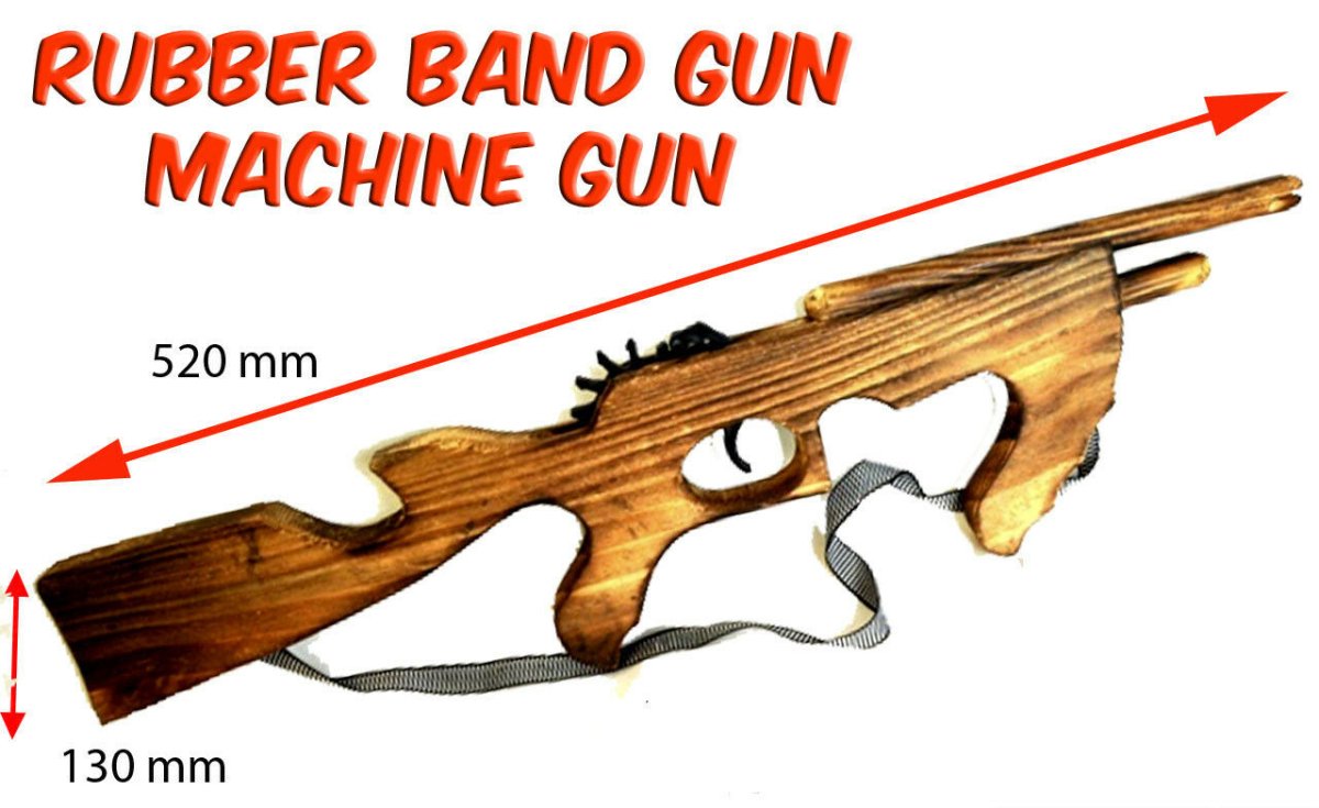 Rubber Band Tommy Machine Gun Timber Gun Launcher Wooden Toy — Kustombox
